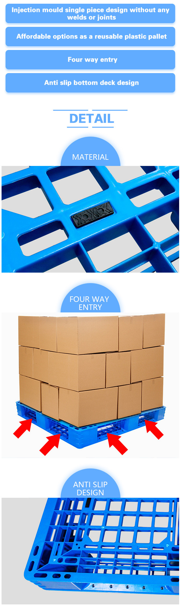 Virgin HDPE Solid Top Rackable Pallet Forklift Palet Plastik Besar